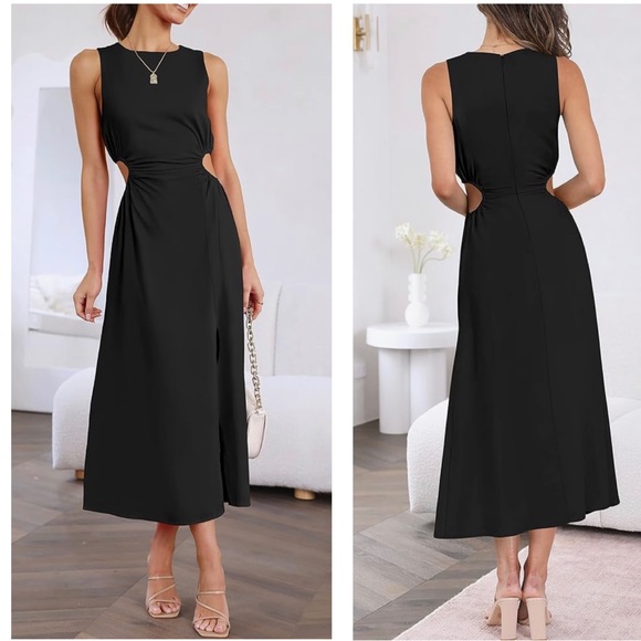 Dresses | New Black Sleeveless Side Cutout Slit Midi Dress | Poshmark